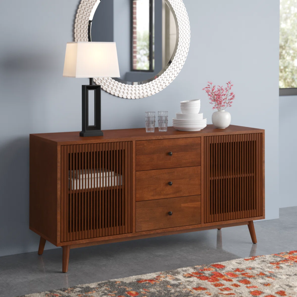 Arsula 58'' Wide 3 Drawer Sideboard with Slatted Doors - FramingHub